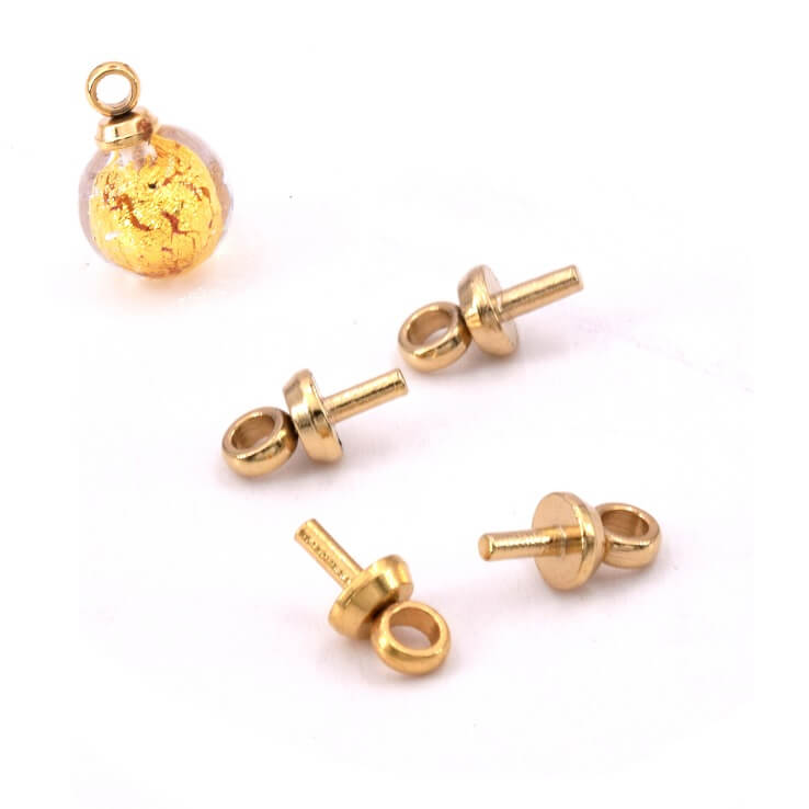 Mini crochet piton pour perle semi-percée en acier doré 6x3mm
